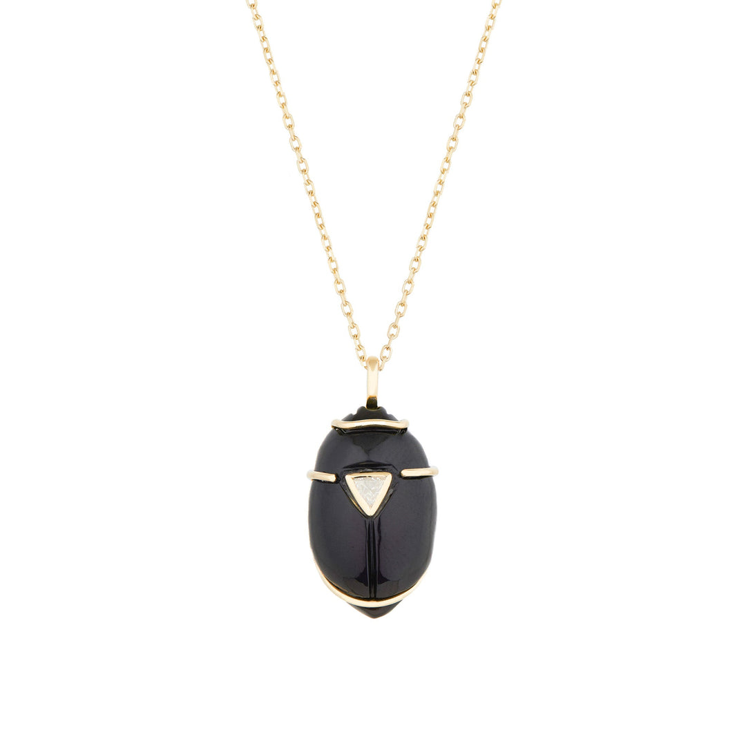 OBSIDIAN SCARAB & TRIANGULAR DIAMOND CHAIN NECKLACE – Gin and The Banker